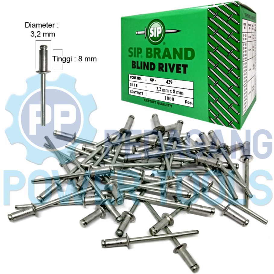 SIP 429 PAKU RIVET 3.2 x 8 MM BLIND RIPET RIFET TEMBAK 1 PAK 1.000 PCS ...