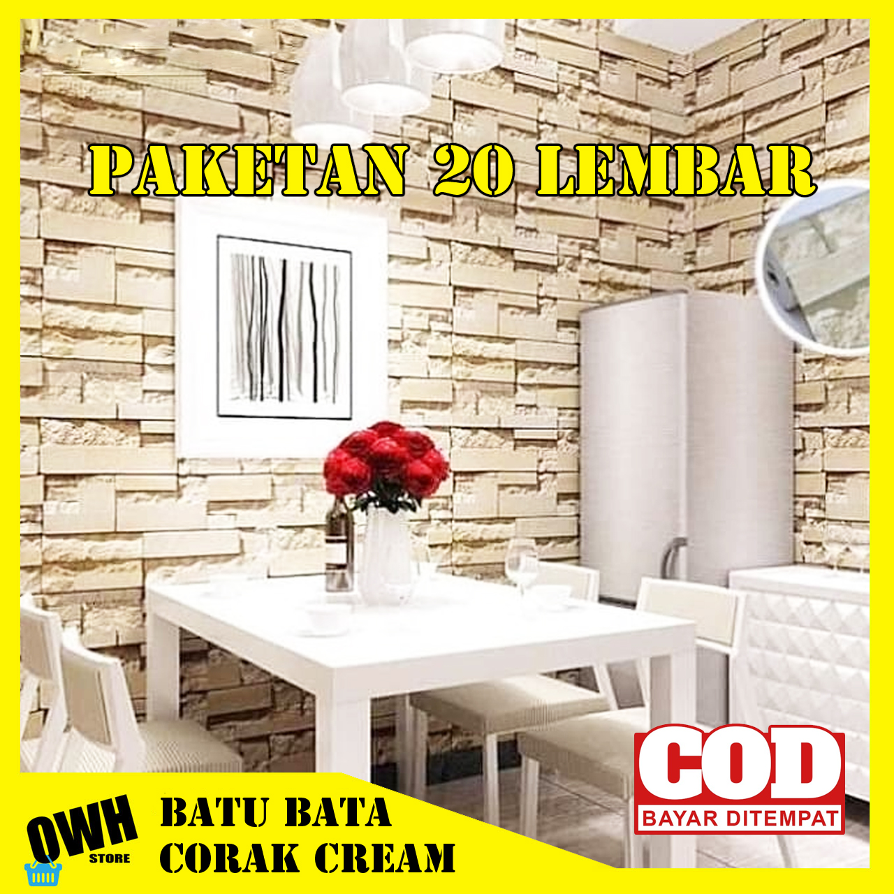 Paket Wallpaper Dinding 3D Isi 20 Lembar Motif Batu Bata Putih ...