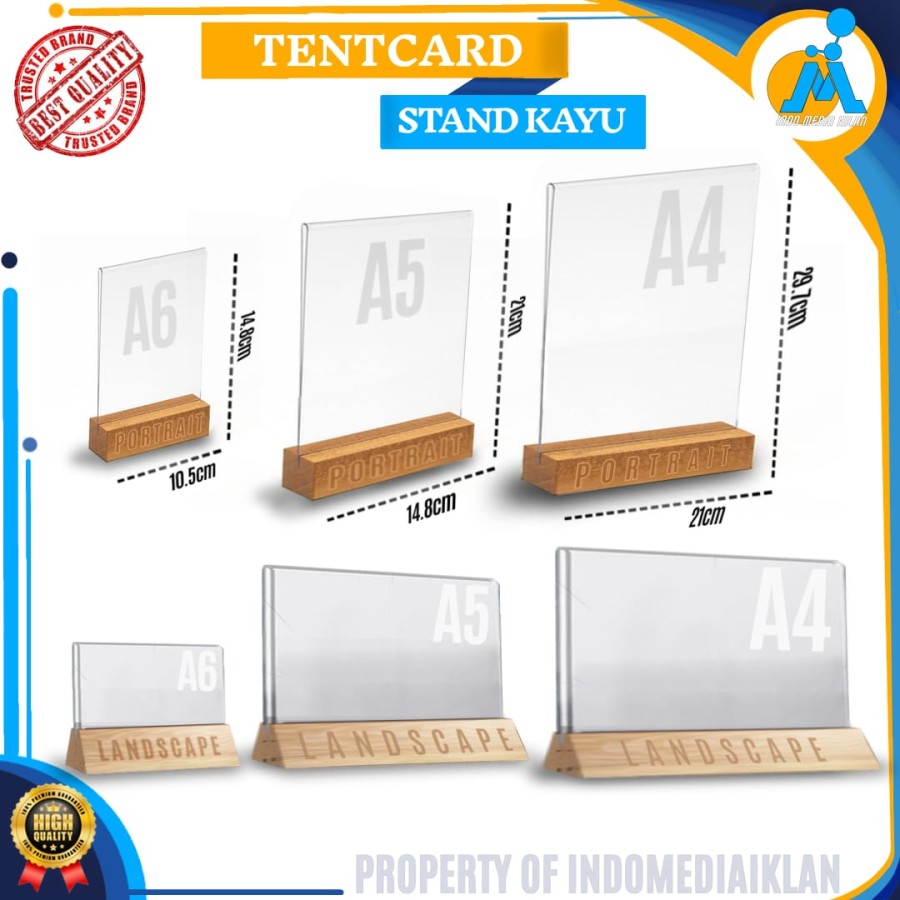tent card akrilik kaki kayu ukuran A5 / tent holder akrilik kayu ...