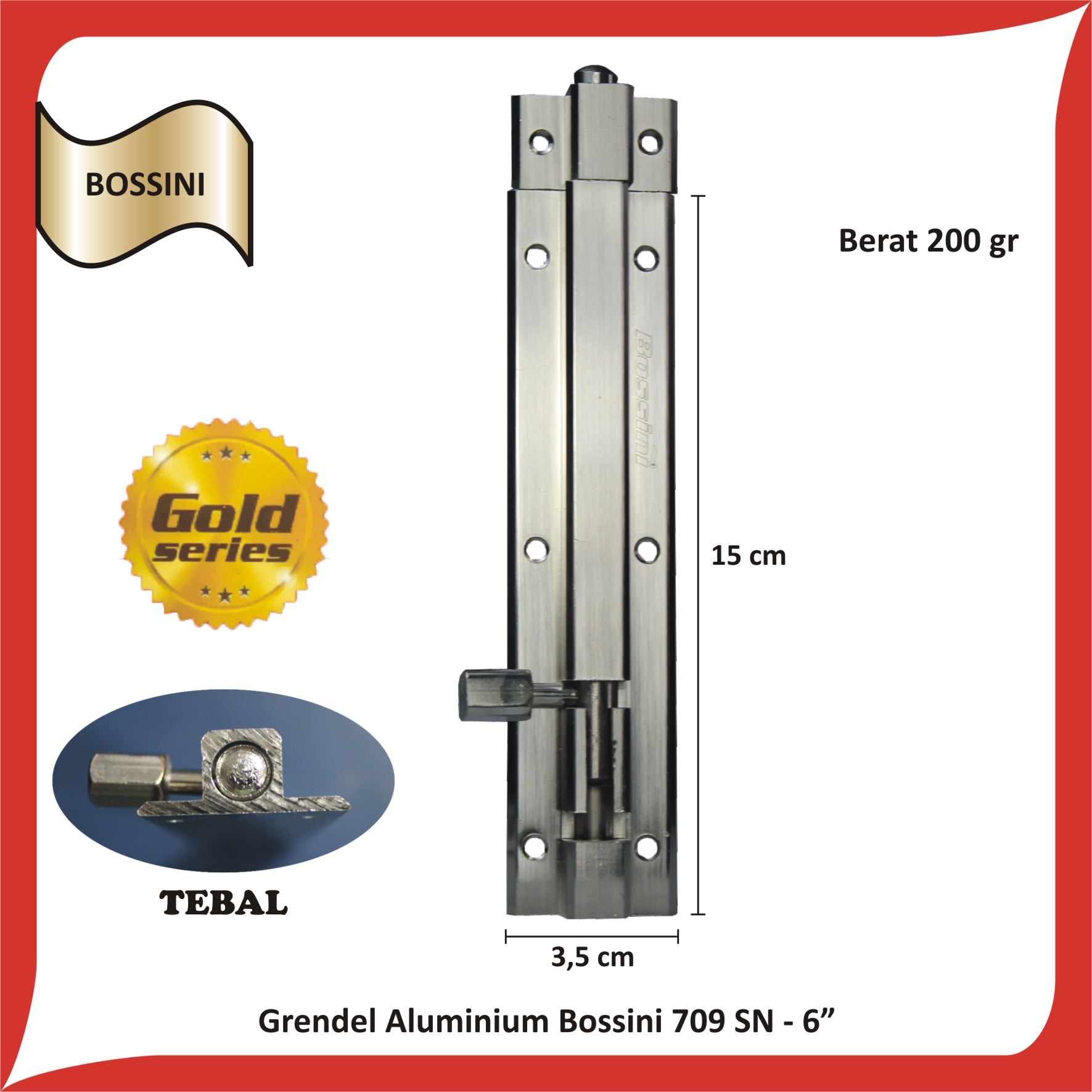 GRENDEL ALUMINIUM TEBAL SLOT PINTU / JENDELA BOSSINI 709 SN | Lazada ...
