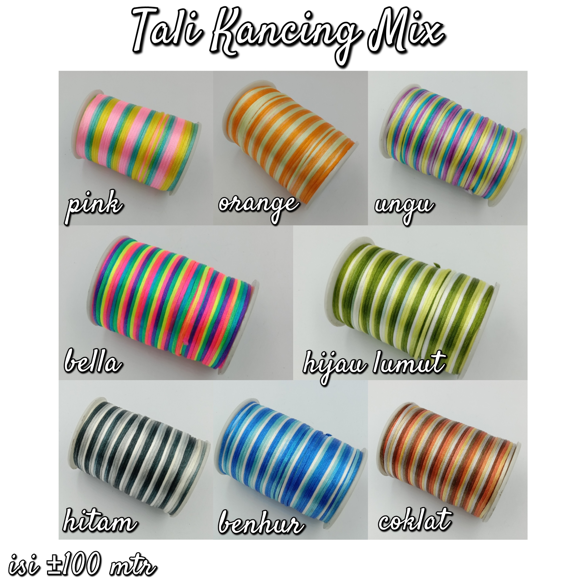 Tali Satin Warna Gradasi Pelangi/Neon Rainbow Cord/Tali Kancing ...