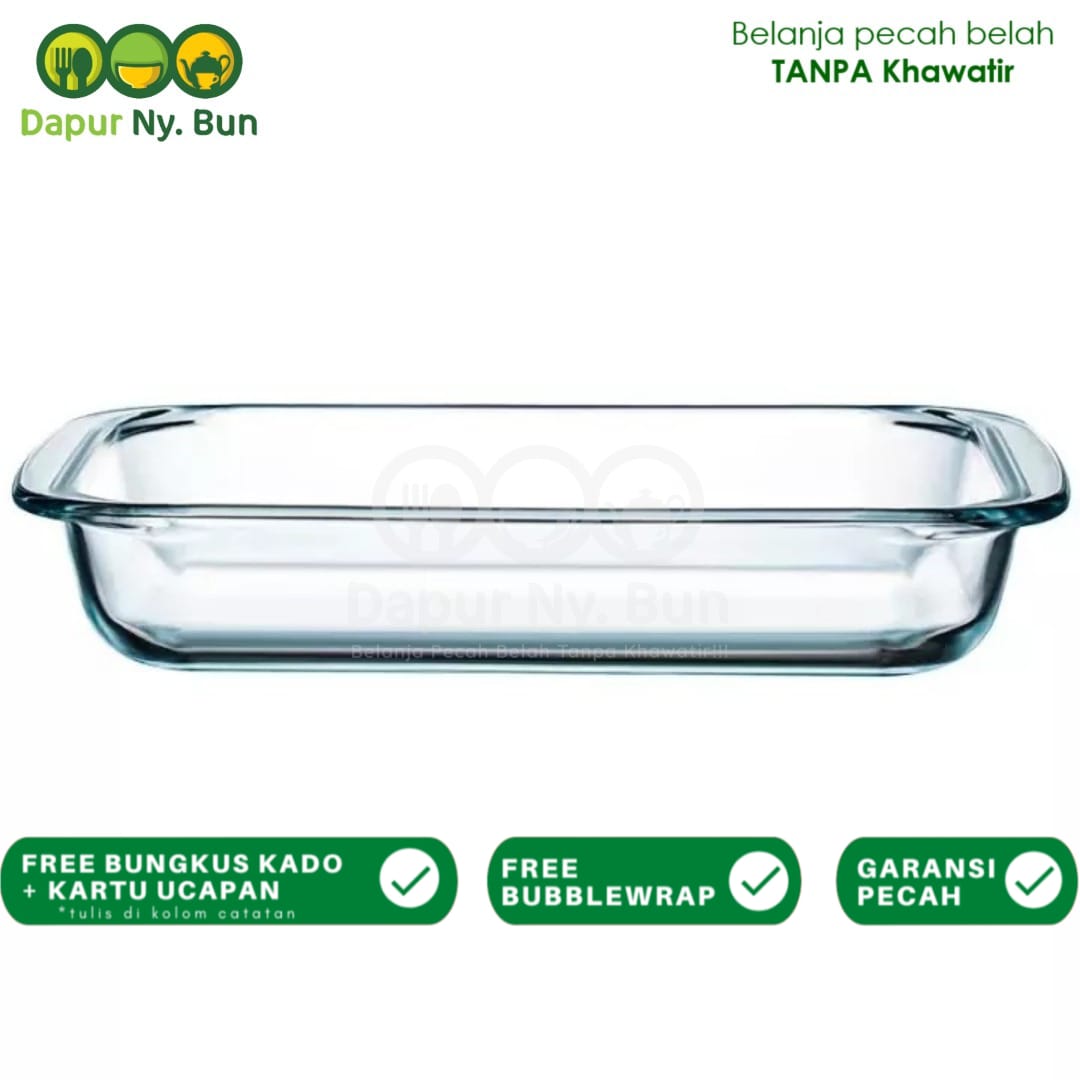 Loyang Kaca Kecil Persegi Panjang Ukuran 1L / Tempered Glass Bakeware ...