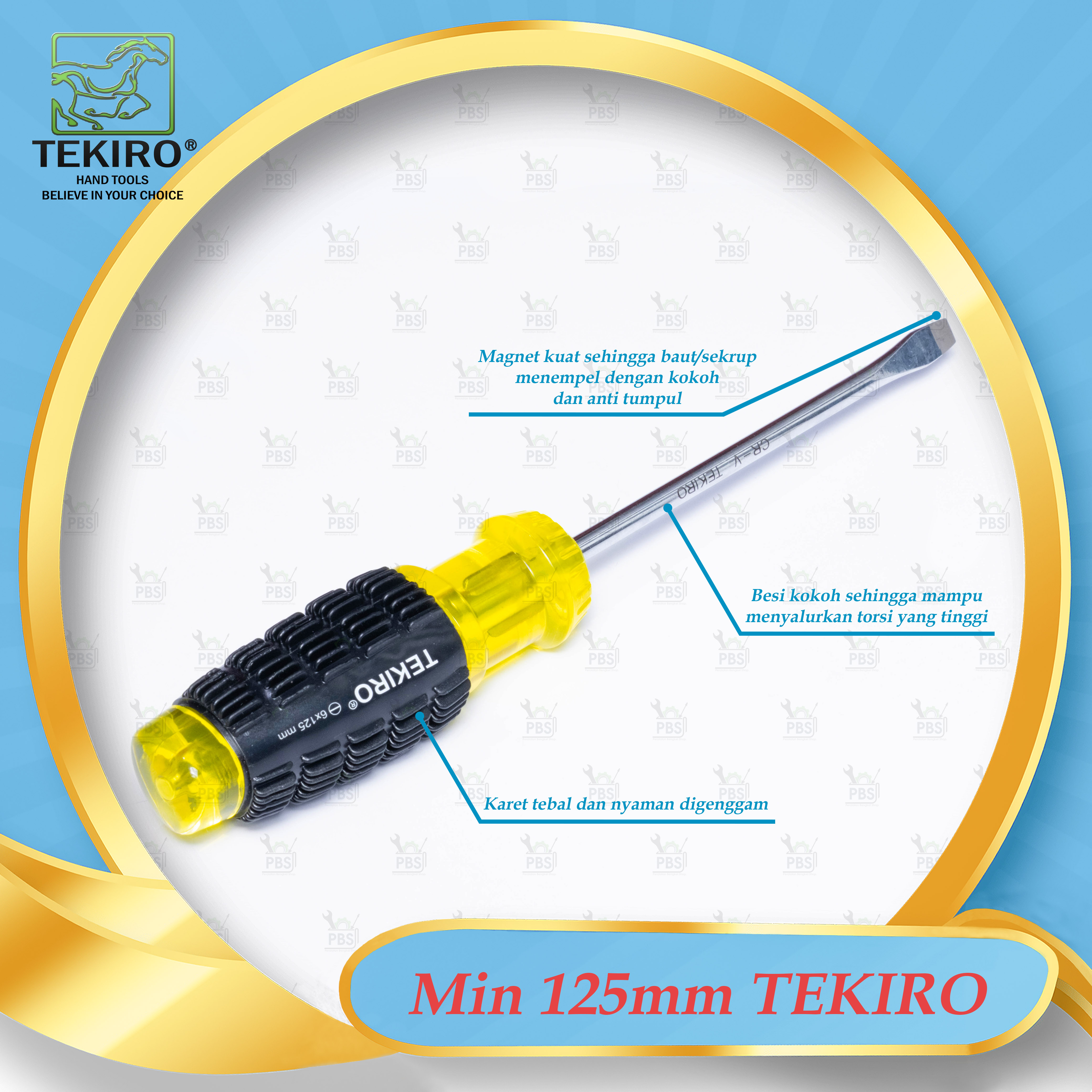 Obeng Min gagang karet 125mm TEKIRO 100% ORIGINAL . Obeng Min karet 125 ...