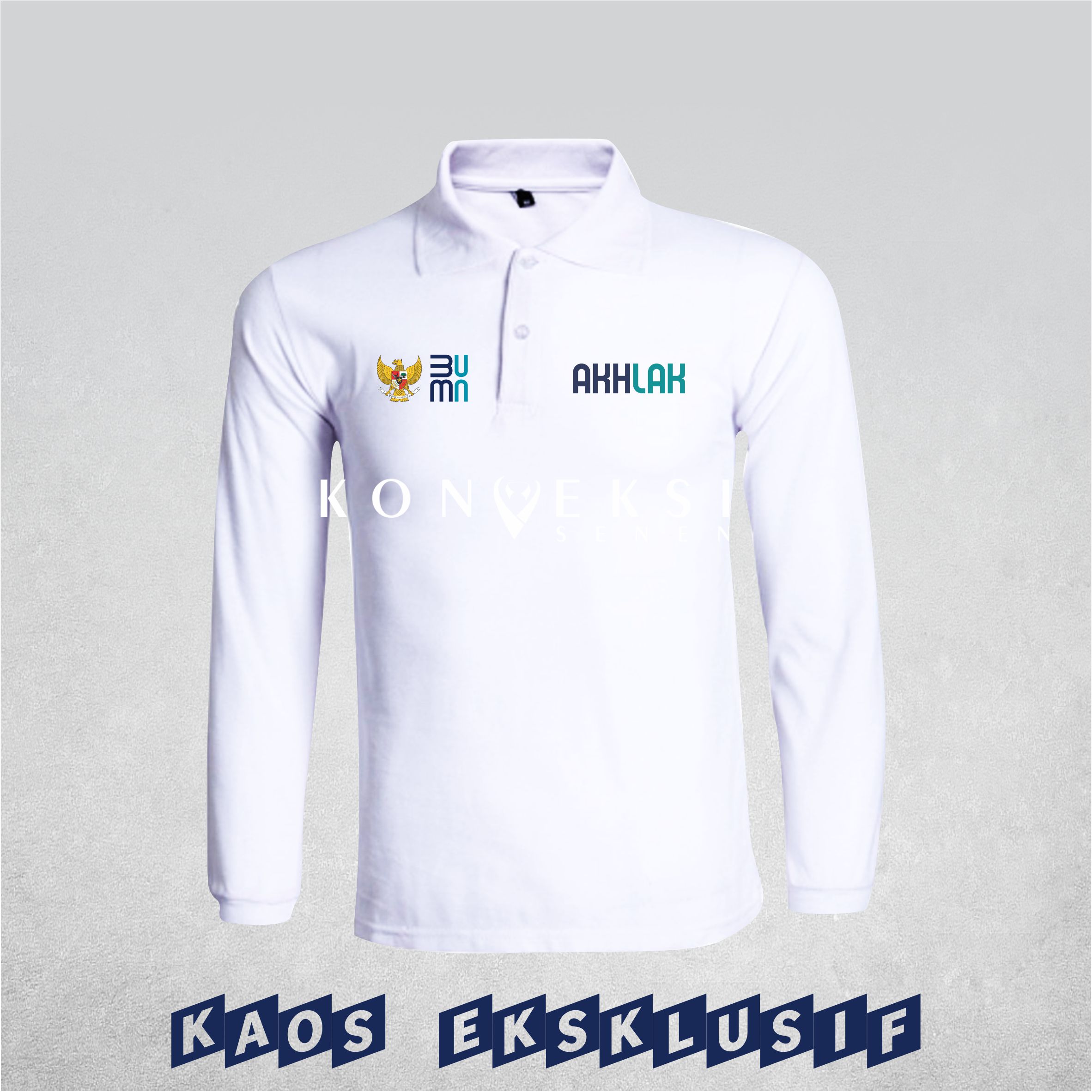 kaos Polo Shirt | Kaos kerah | Kaos Polo | BUMN AKHLAK putih | Bordir ...