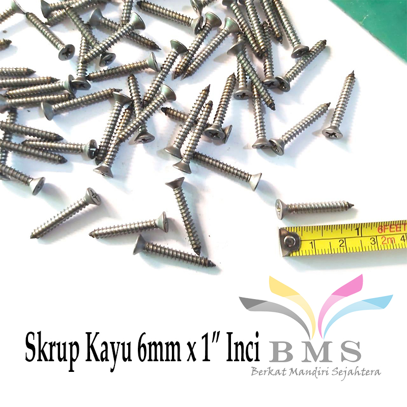 BMS - Sekrup Skrup Kayu Kepala Plus 1" inci SEKRUP Ulir Hitam Baut 6mm ...