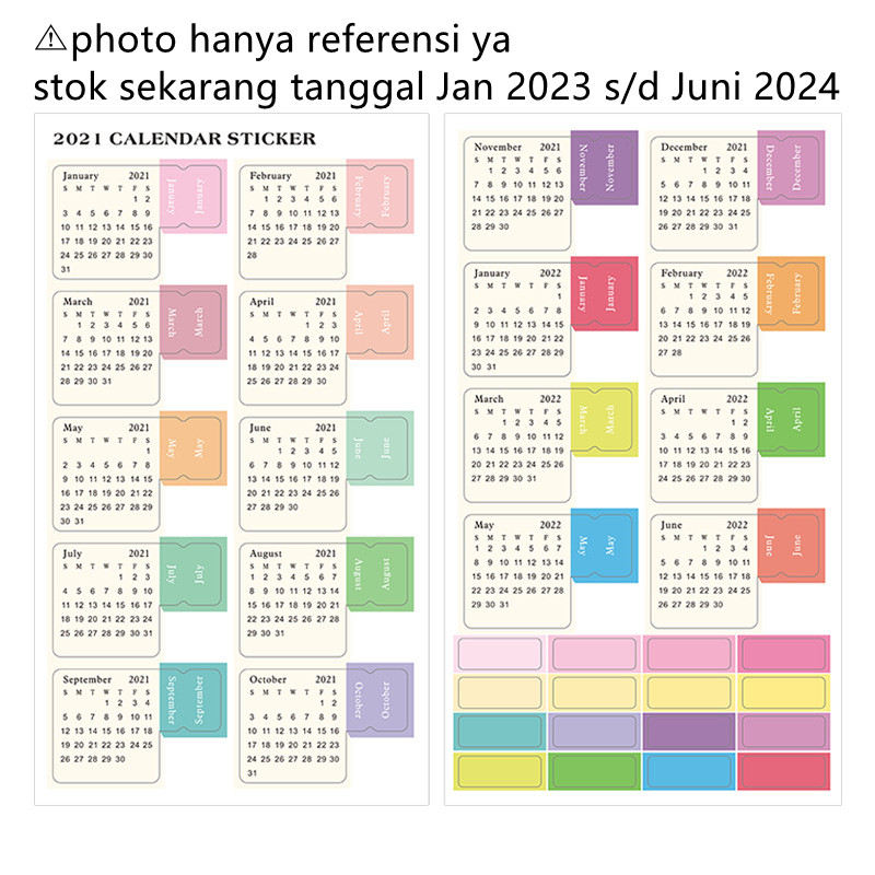 Sticker Kalender 2023-2024 Pastel Label Pembatas Halaman Buku Diary ...