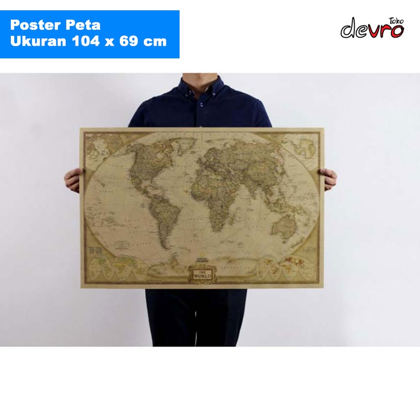 Poster Peta Dunia Vintage World Map - Ukuran 104 x 69 cm | Lazada Indonesia