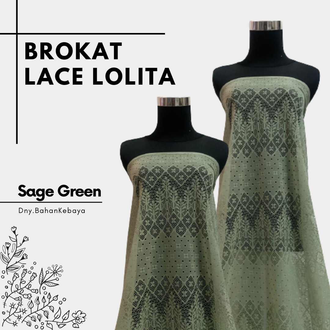 Bahan Kain Brokat Brukat Lace Lolita Warna Hijau Sage Green | Lazada ...