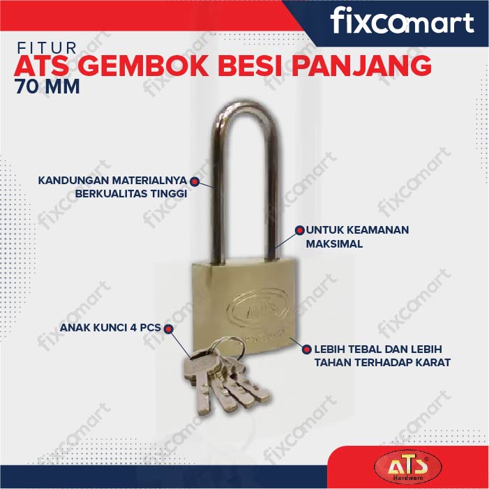 Kunci Gembok Padlock ATS 30 40 50 60 70 MM Leher Panjang | Lazada Indonesia