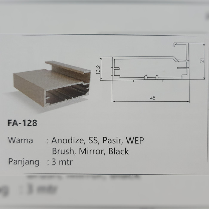 FA 128 Profil Lis Bingkai Frame Kaca Lemari Kitchen Aluminium 3 Meter ...