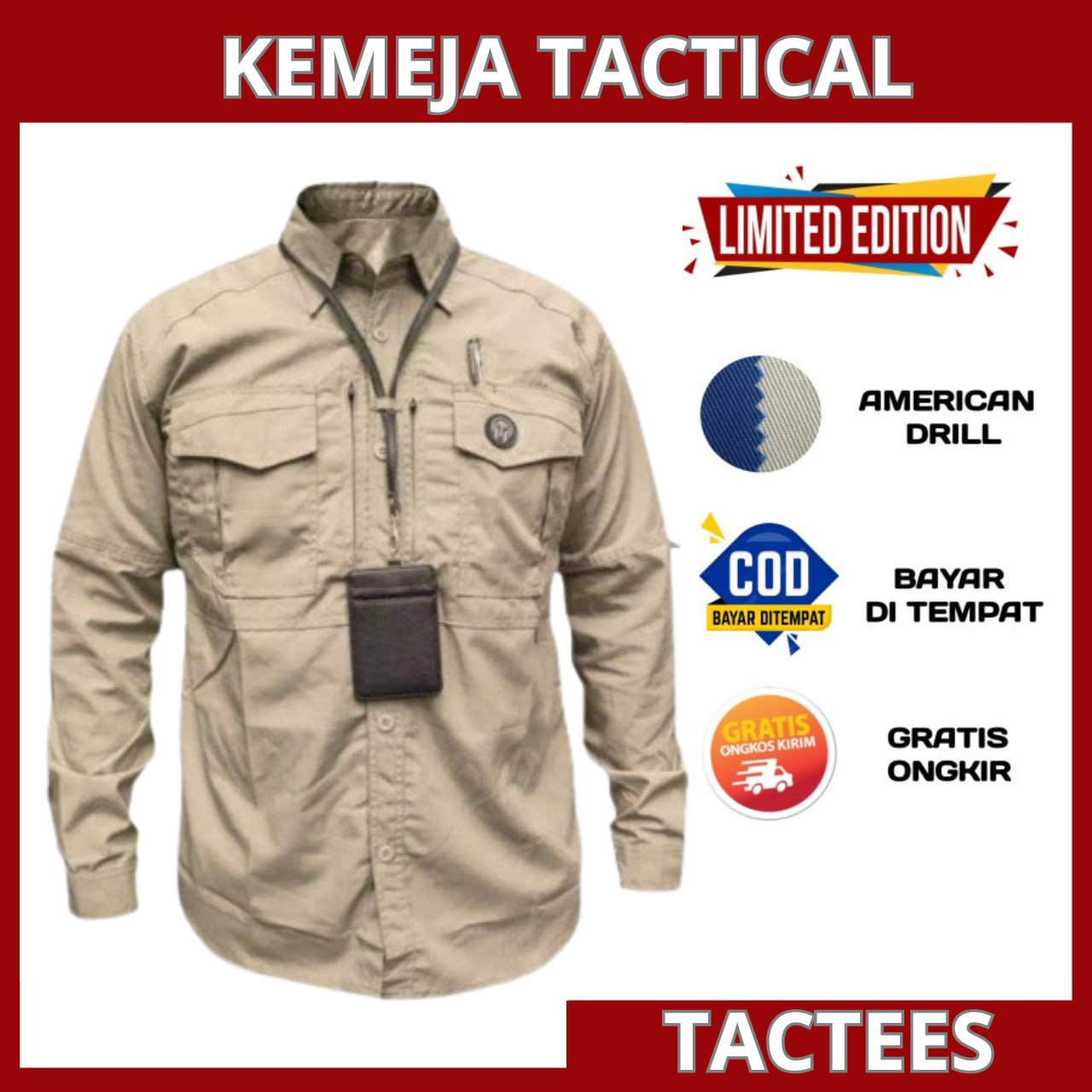 Kemeja Kerja Pria Tactical PDL Lapangan Outdoor Baju PDH Kantor Formal ...