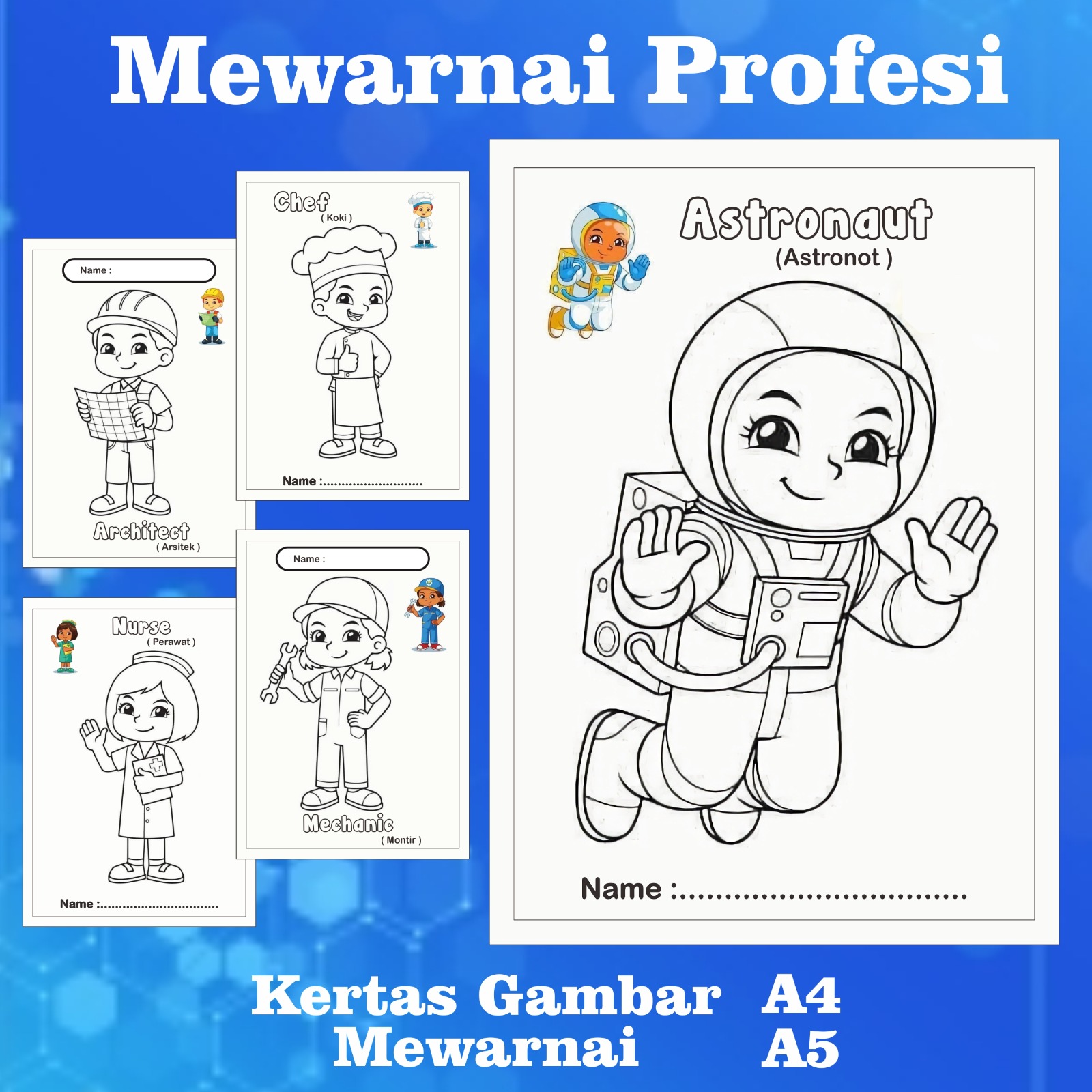 Kertas mewarnai tema profesi untuk anak TK PAUD | Lazada Indonesia