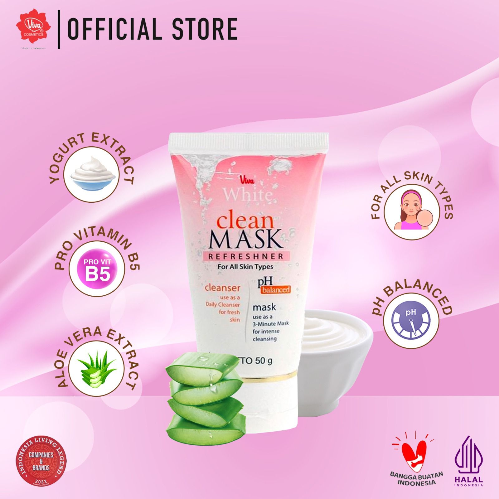 Viva White Clean & Mask for All Skin Type with Pro VIT B5, Extract ...