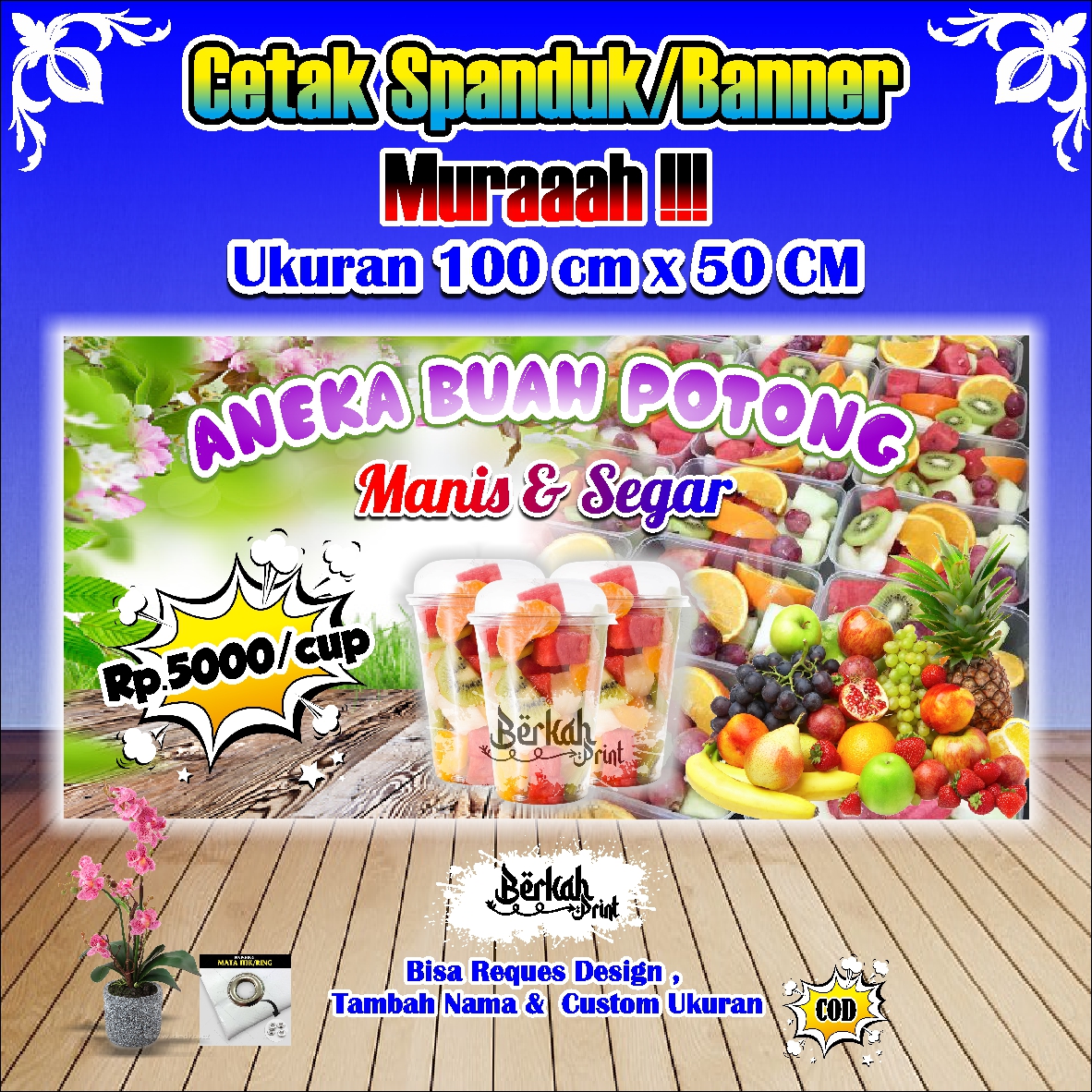 Spanduk Banner Aneka Buah Potong ukuran 100 cm x 50 cm | Lazada Indonesia