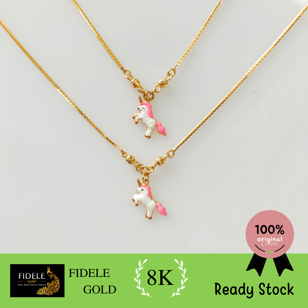 Kalung Anak Ringan Emas 375 Kalung Unicorn Pink Emas Muda Ready Stok ...