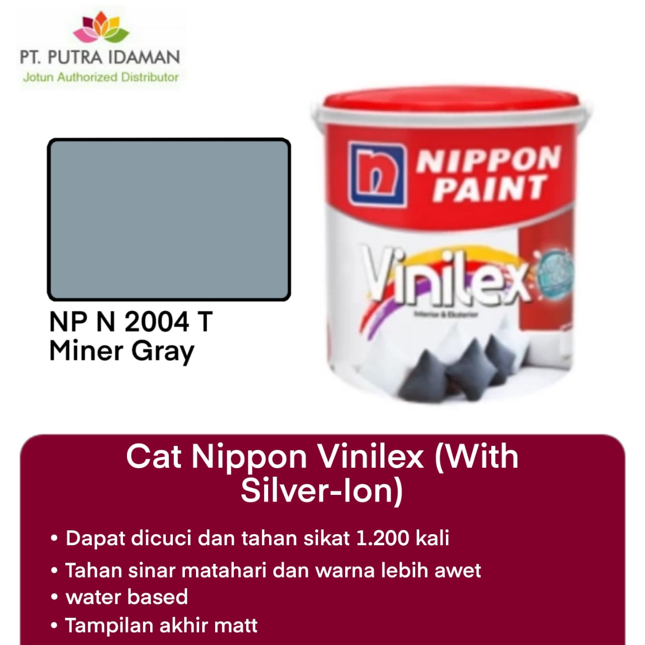 CAT INTERIOR NIPPON PAINT VINILEX - MINER GRAY N 2004T | Lazada Indonesia