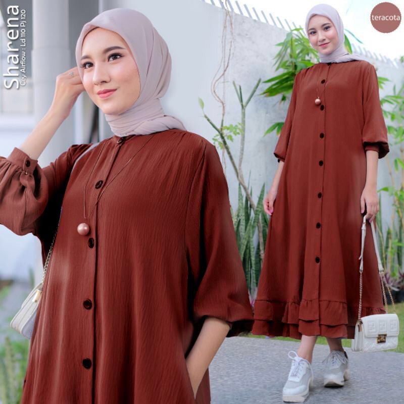 Pabrik Baju SHARENA MIDI DRESS WD Bahan CRINKLE AIRFLOW LD 110 SIZE M L ...