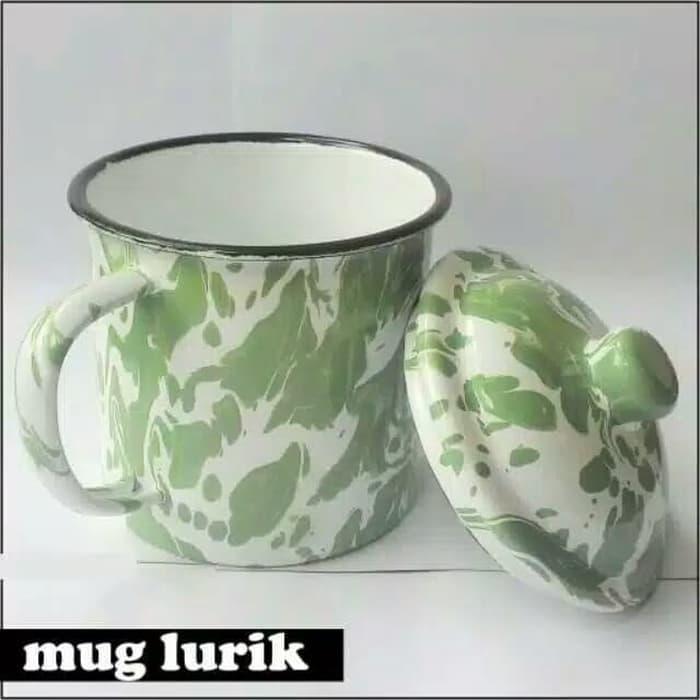 Gelas Mug Jadul 9 cm Gelas Mug Blirik Blurik Loreng Burik Enamel Tutup ...