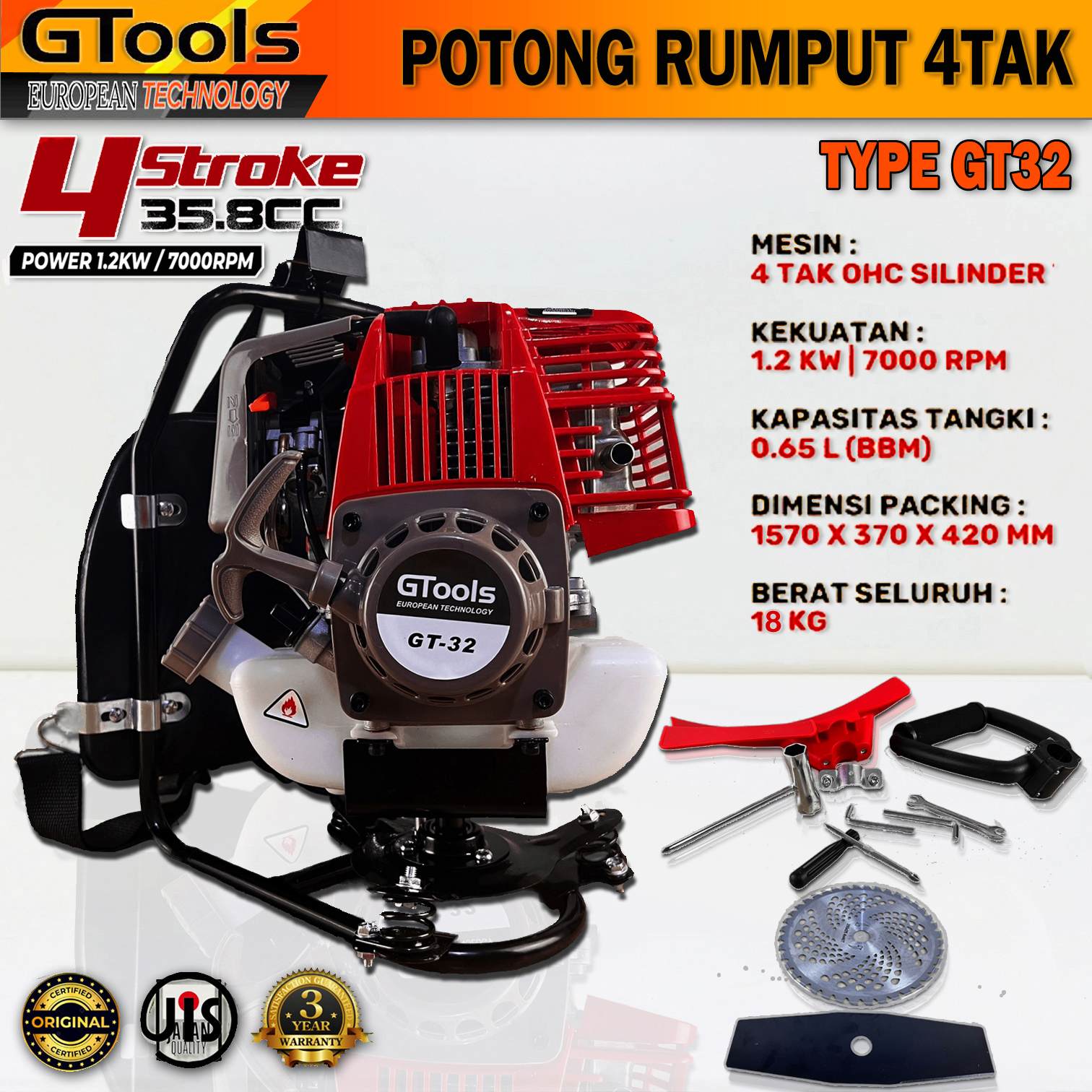 Mesin Potong Rumput dan Padi 4Tak mod HONDA merk GTOOL GT32 Brush Cutter | Lazada Indonesia