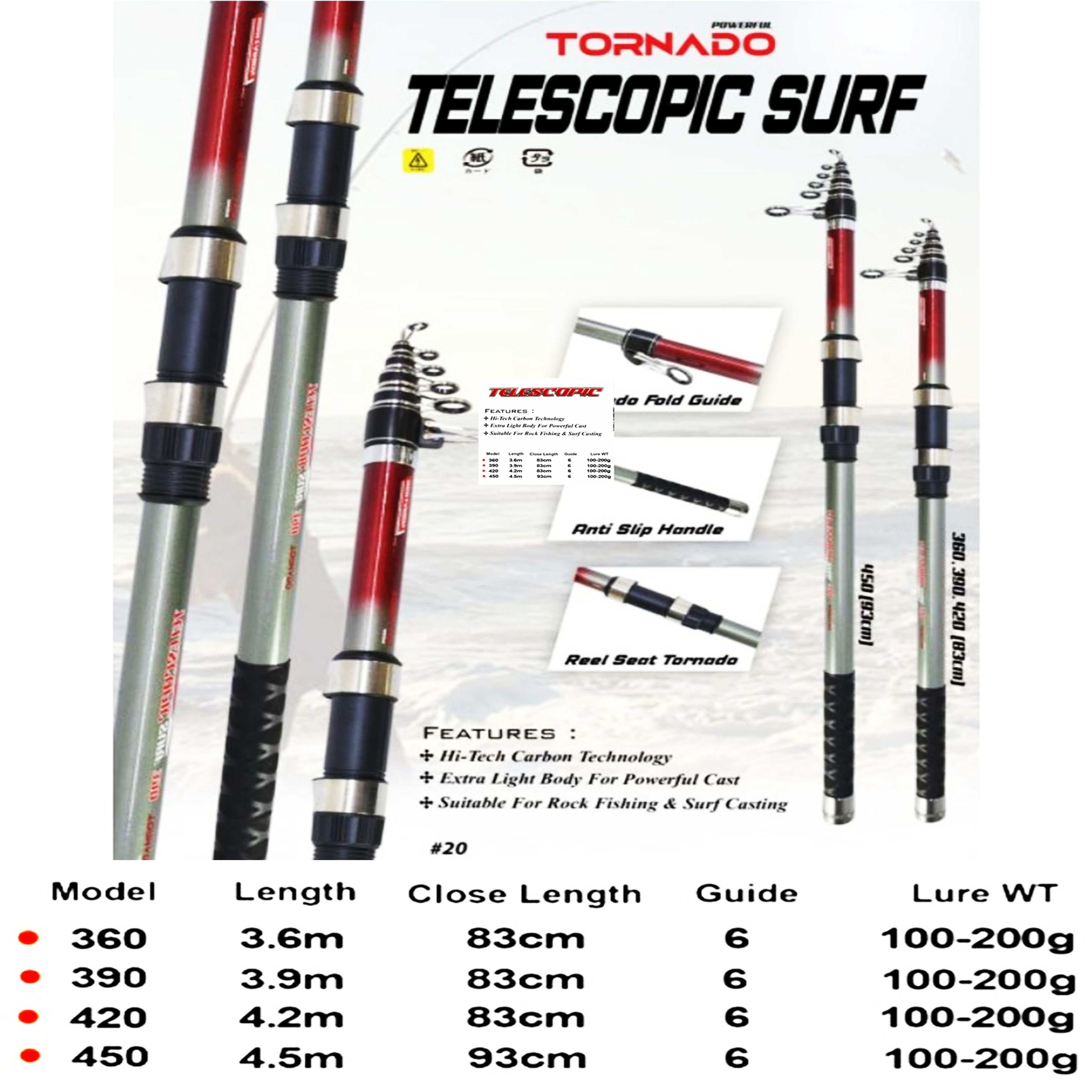 Joran Surf Carbon Tornado Telescopict 360/390/420/450 | Lazada Indonesia