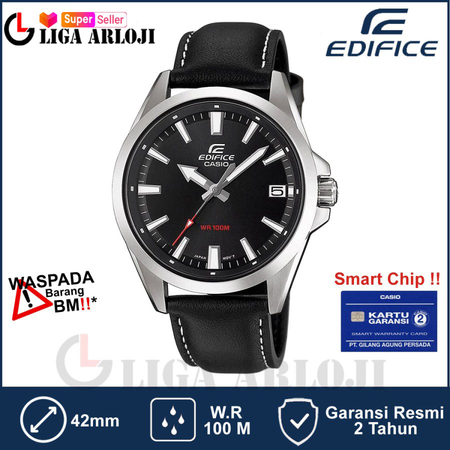 Casio Edifice EFV-100L-1AVUDF Jam Tangan Pria Analog Date Kulit Hitam ...