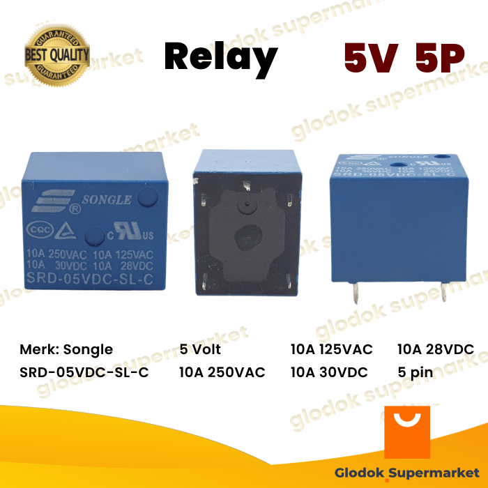 Relay Songle DC 5V 5 Pin SRD-05VDC-SL-C Riley 5 Volt 5p Mini Power ...