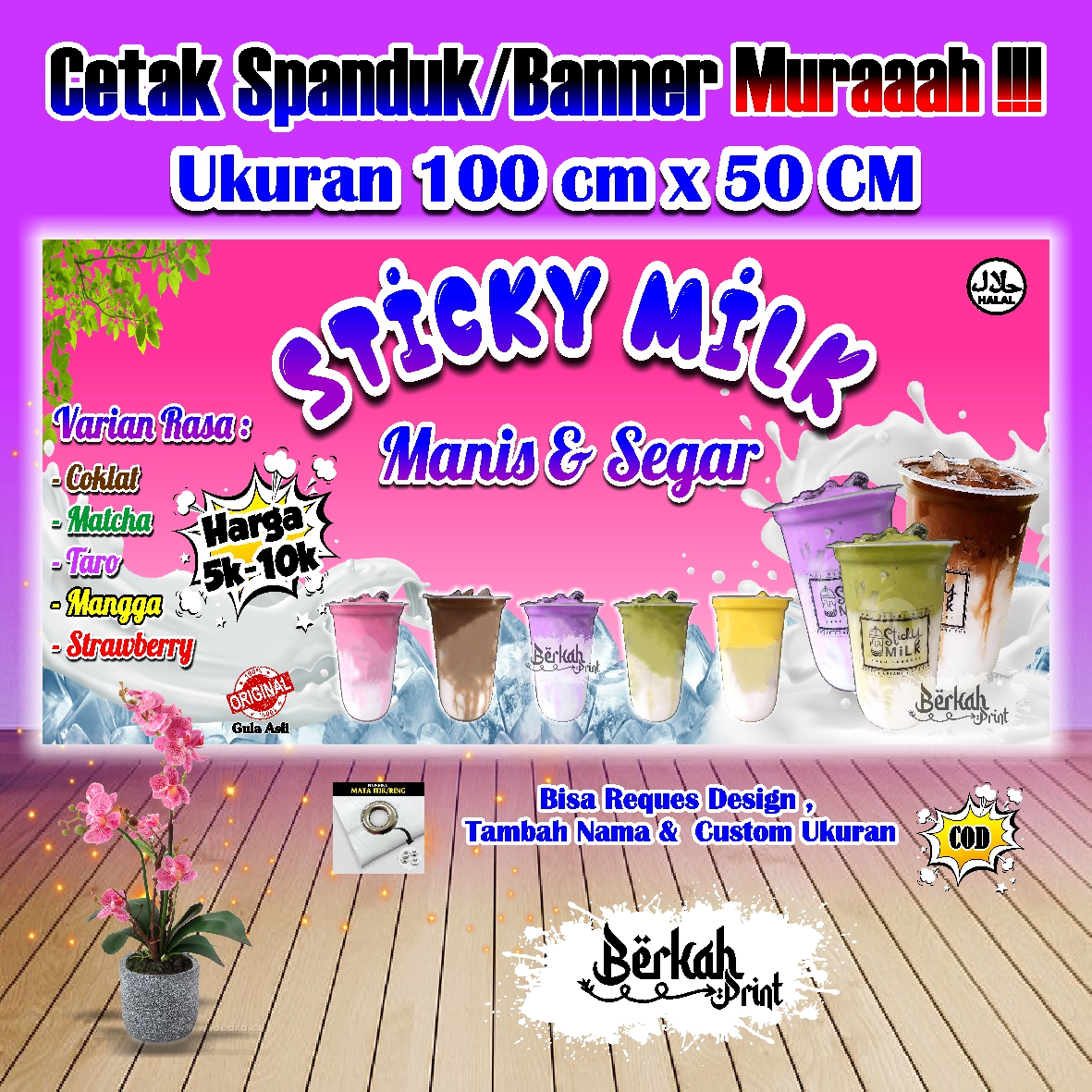 Spanduk Banner Sticky Milk Ukuran 100 cm x 50 cm | Lazada Indonesia