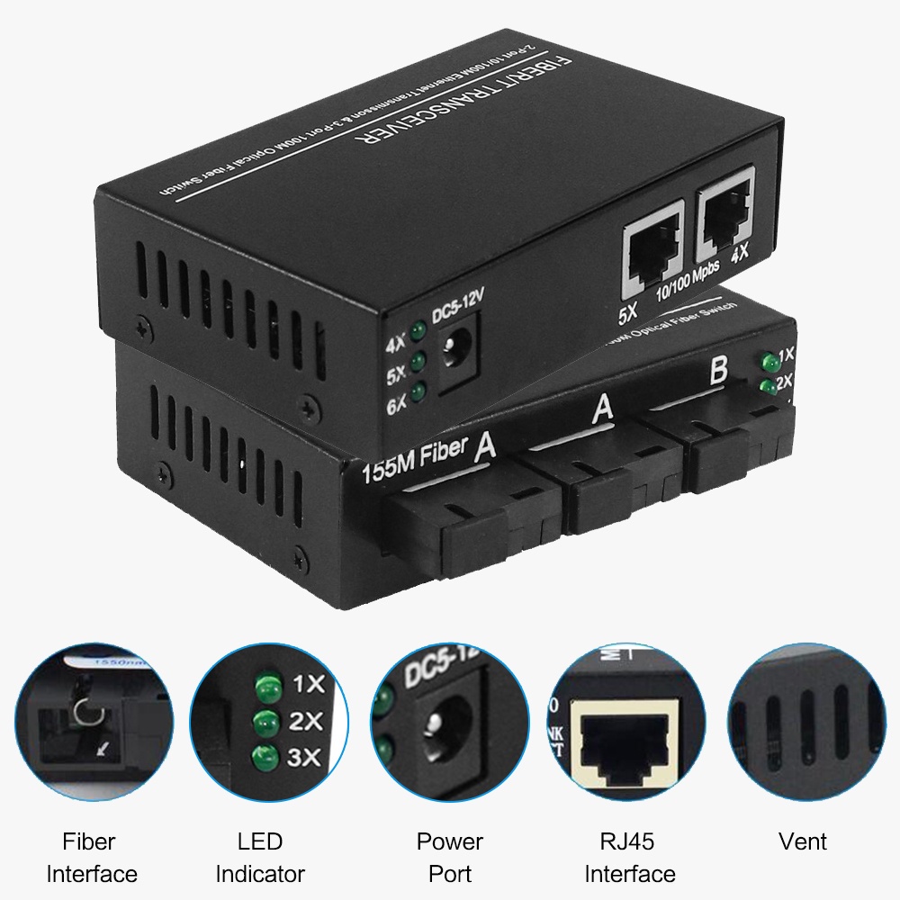 Media Converter 10M/100M 6 Port FO 2 Port LAN Ethernet Fiber Switch Optical Media Converter 2 ...