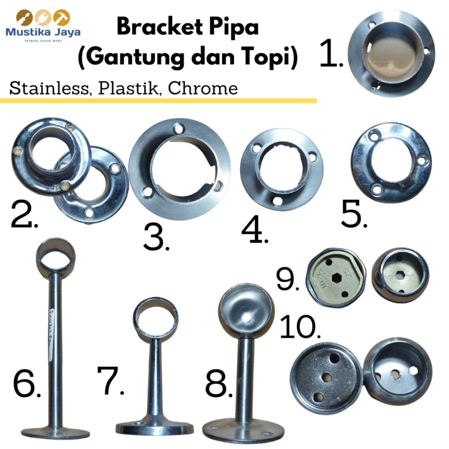 Bracket Pipa Tiang Topi Gantung Stainless 1 Inch Samping Tengah ...