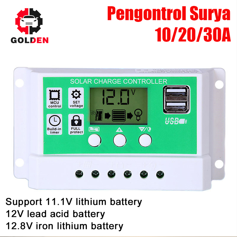 Pengendali Isi Daya Surya PWM 30/20/10A Solar Charge Controller 12V 24V ...