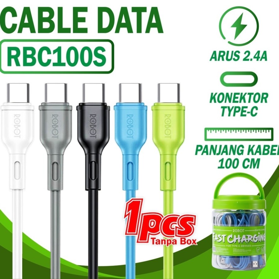 Kabel Type C Robot RBC100S 2.4A Quick Charging Kabe USB-C | Lazada ...