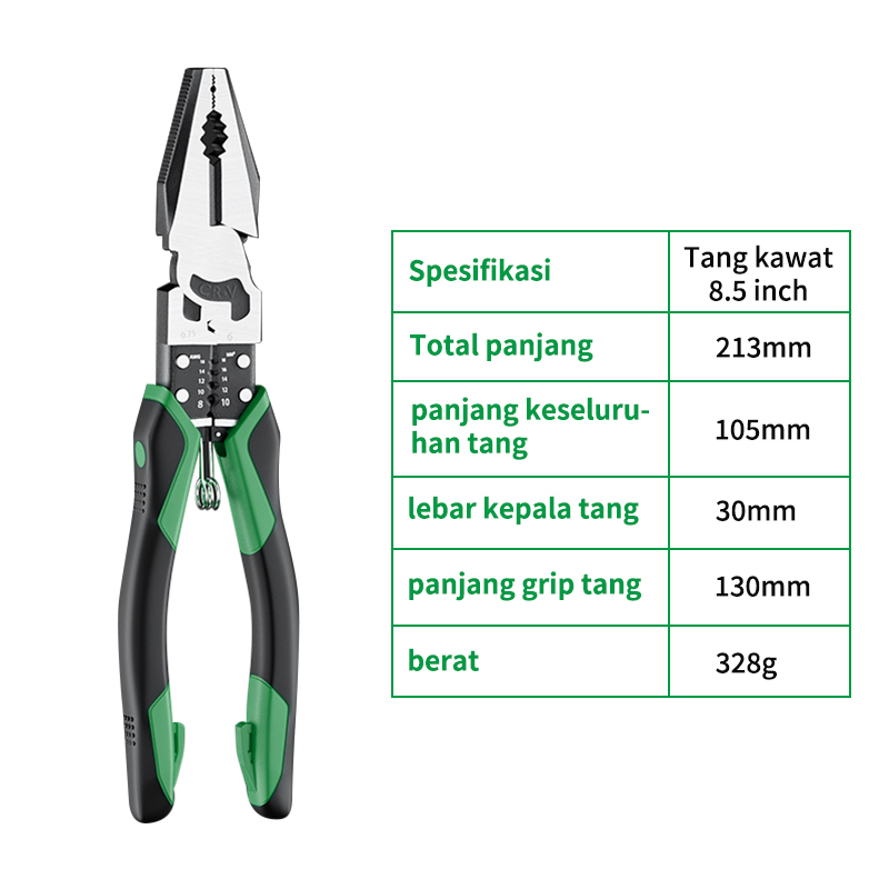 ISKU Tang Kombinasi Multifungsi Tang kawat 8.5 inch Tang Potong 8 inch ...