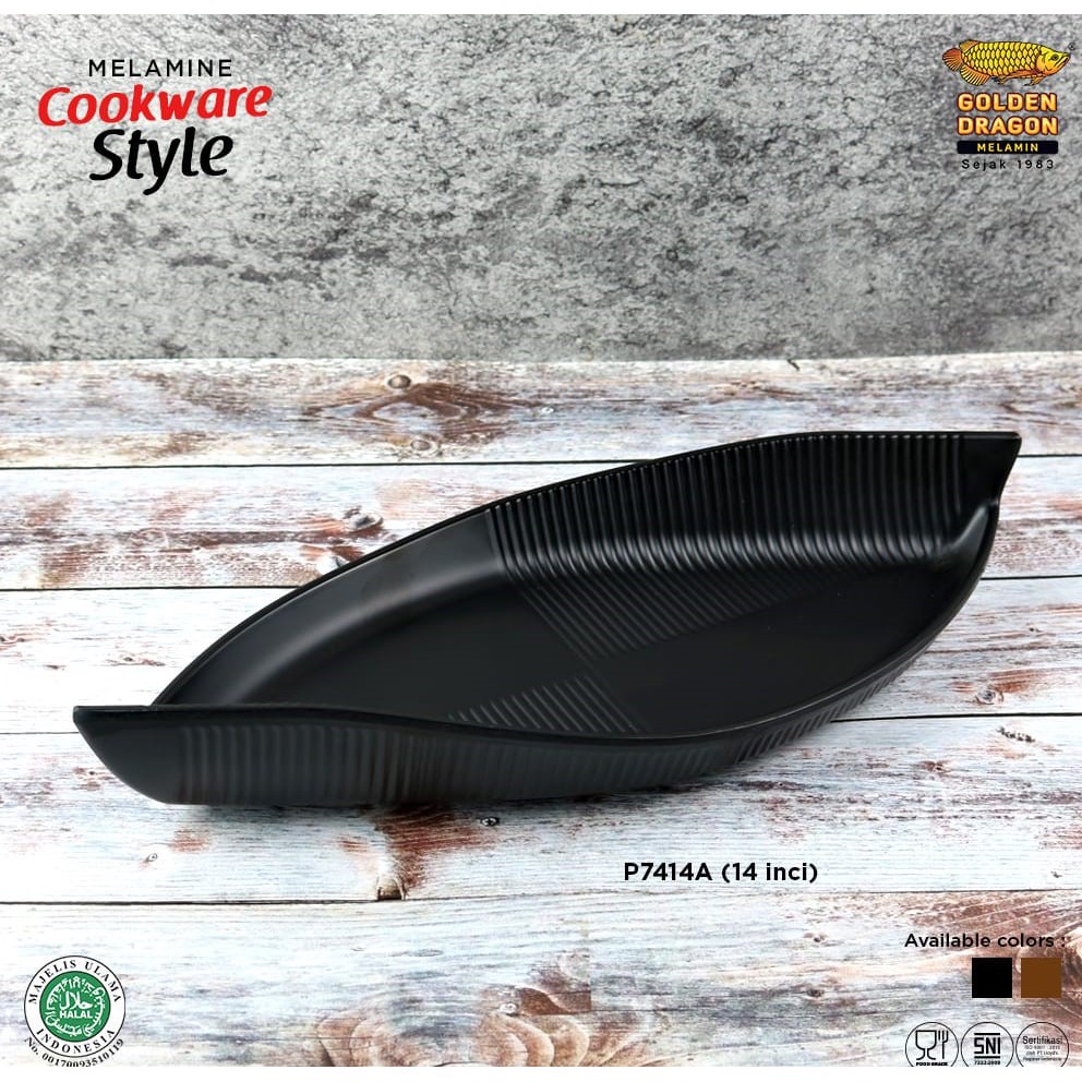 P7414A Piring Lekuk Model Batu Hitam Melamine Golden Dragon - Food ...