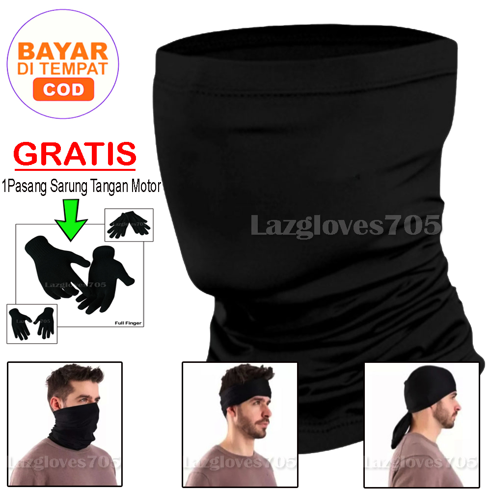 Buff Masker Pria Keren Bandana Pria Distro Bagus Tebal Lembut GV704-1 Hitam Bandana Multipurpose ...