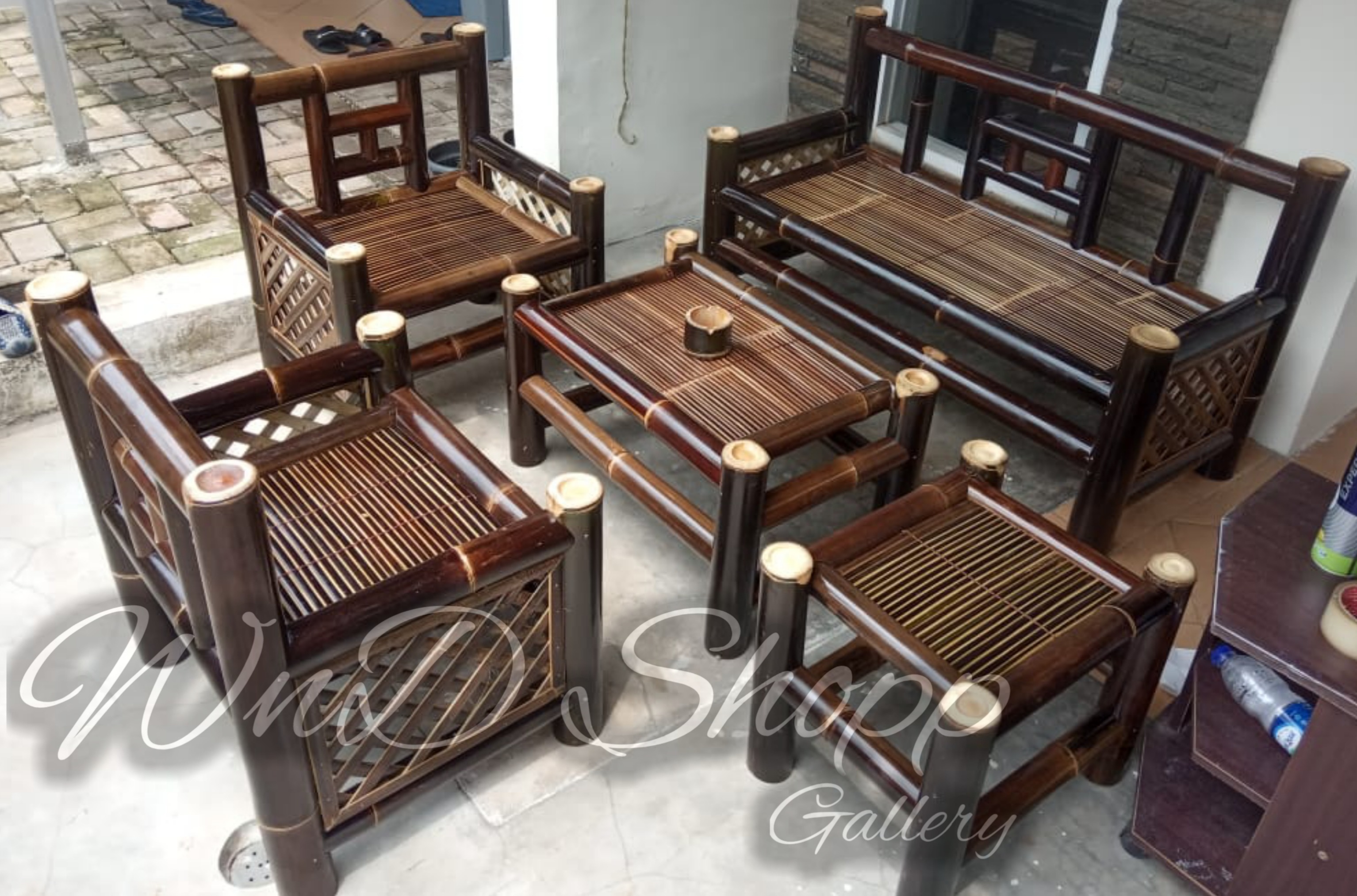 Kursi Bambu motif silang Bale Bambu Minimalis 1set Kursi Teras / Ruang ...