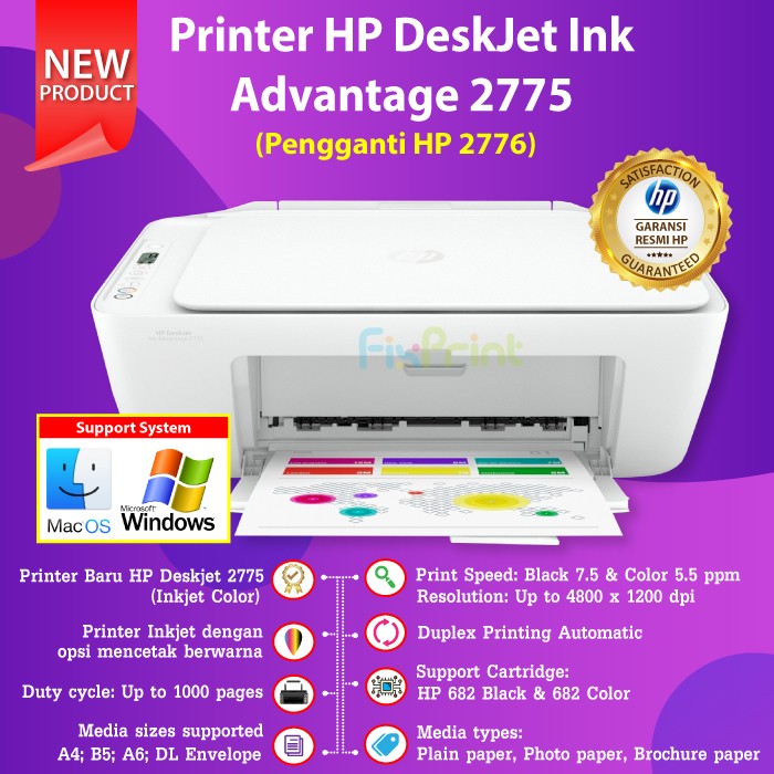 Printer HP Deskjet Ink Advantage 2775 All-In-One Print Scan Copy WiFi ...