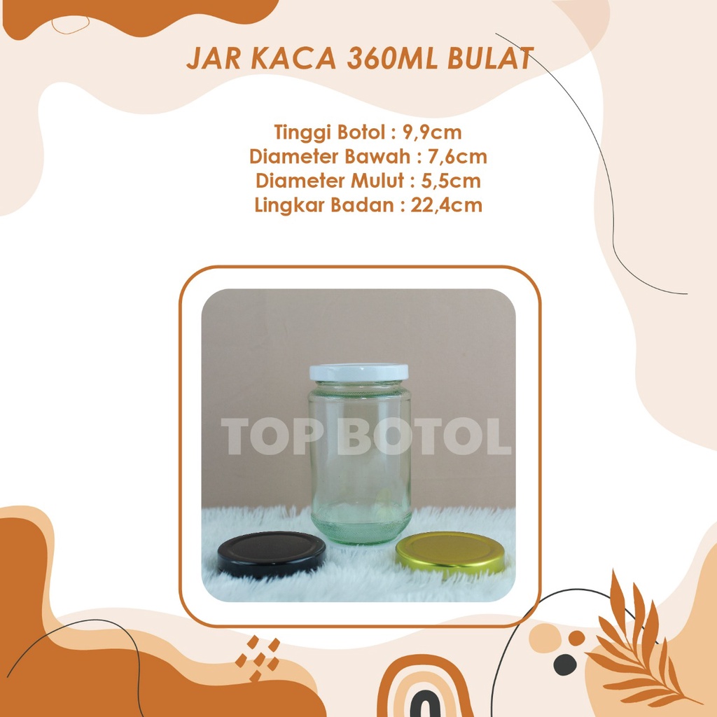 360 ml Bulat Toples Jar Kaca Silinder Tutup Kaleng Madu Sambel Selai ...