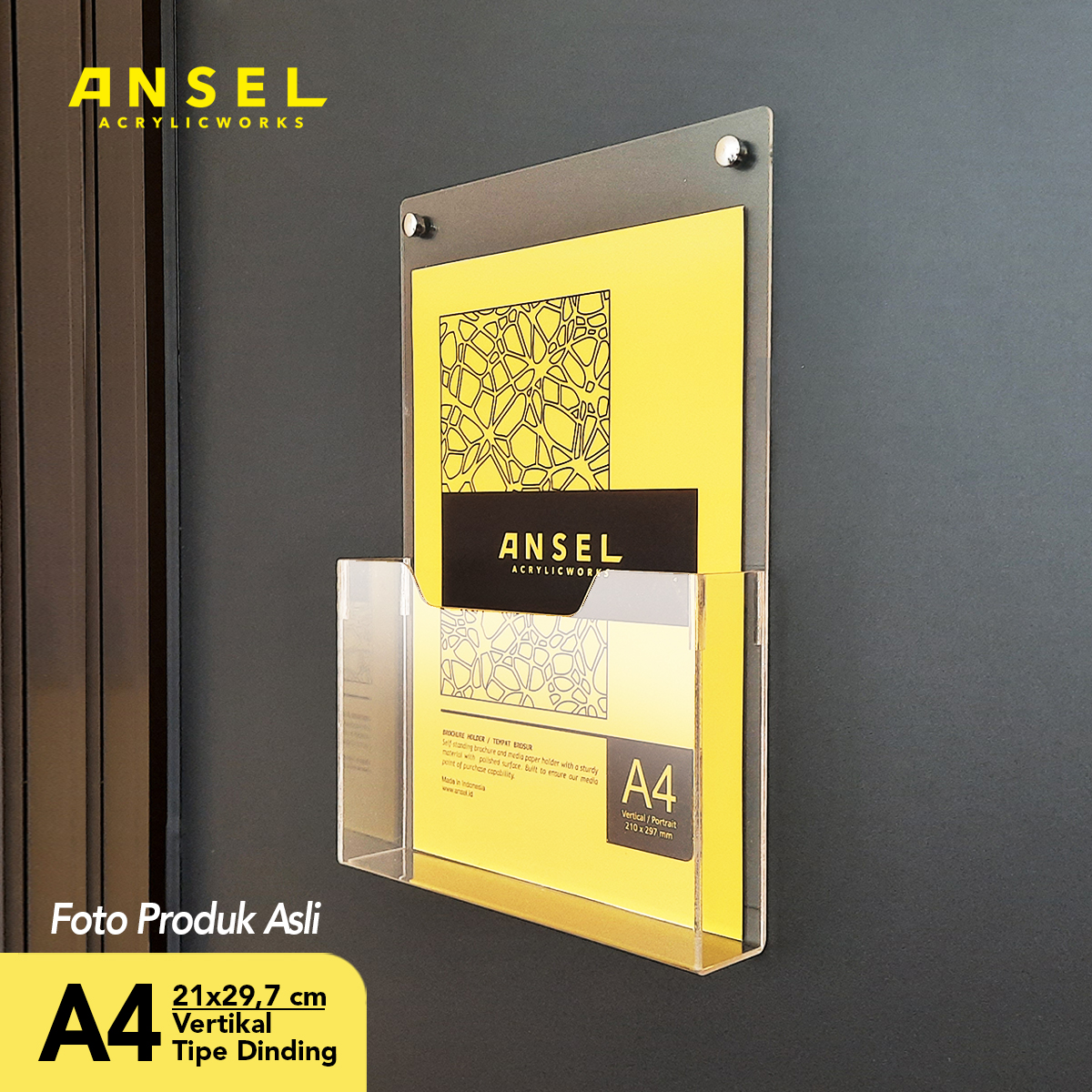 ANSEL Tempat Brosur Akrilik Dinding / Acrylic Flyer Holder/ A4 Vertikal ...