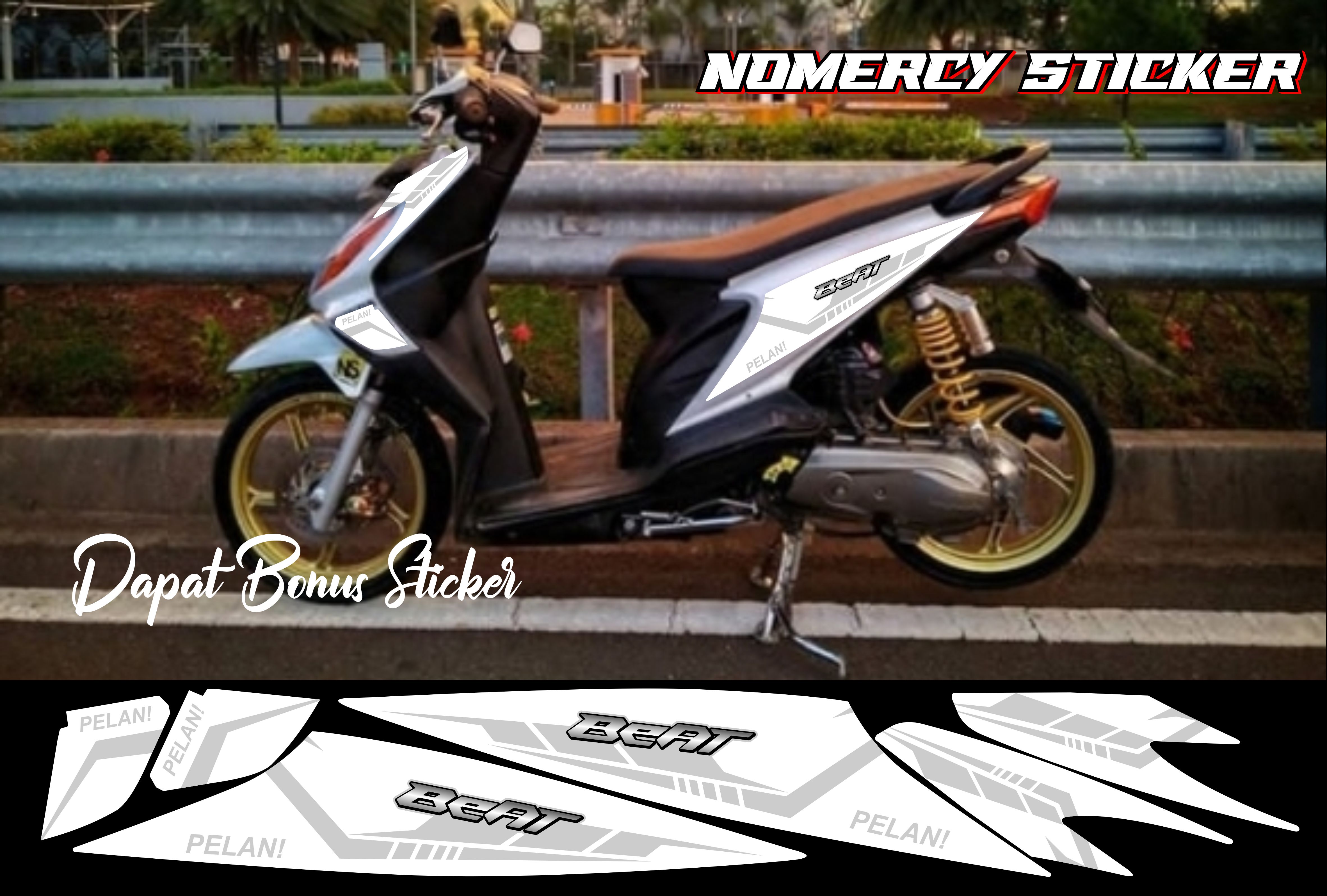 Striping Beat Karbu 2008 2009 2010 2011 2012 Stiker dasar putih lis abu ...