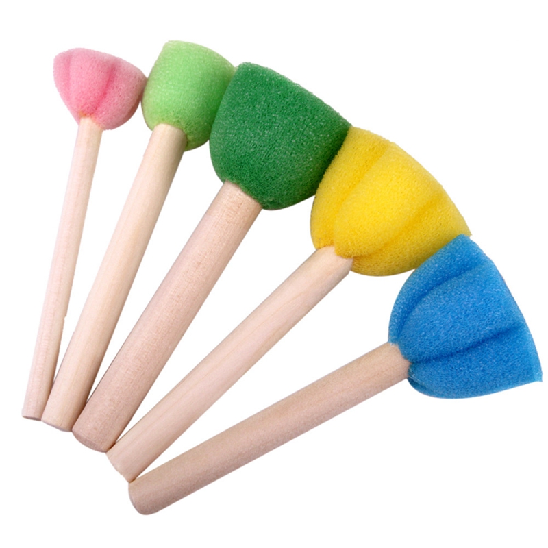 5Pcs/Set Sponge Paint Brushes Toys Wooden Handle Seal Sponge Brushes Kids Children Drawing ...