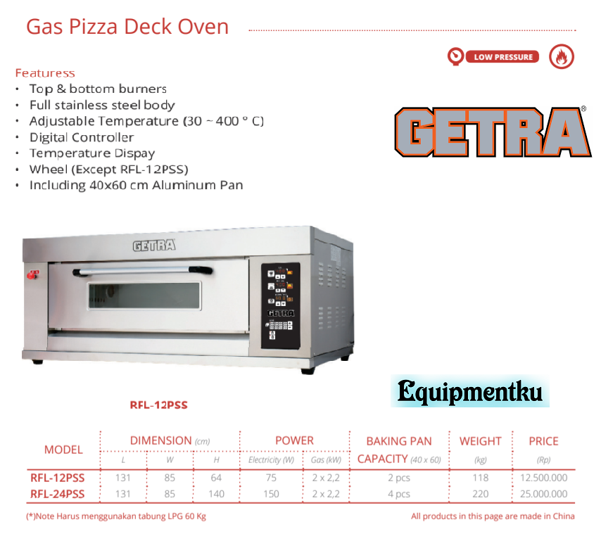 Gas Pizza Deck Oven GETRA type RFL-12PSS | Lazada Indonesia