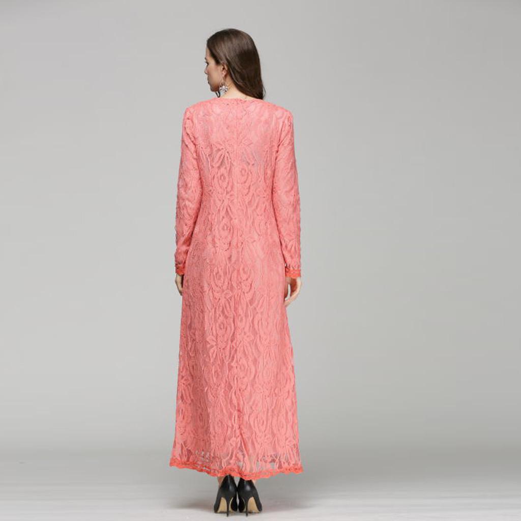 Murphystore มุสลิม Lady Slimming ยาวชุดลูกไม้แต่งตัวสองชั้นเดรสยาวแคชวล ...