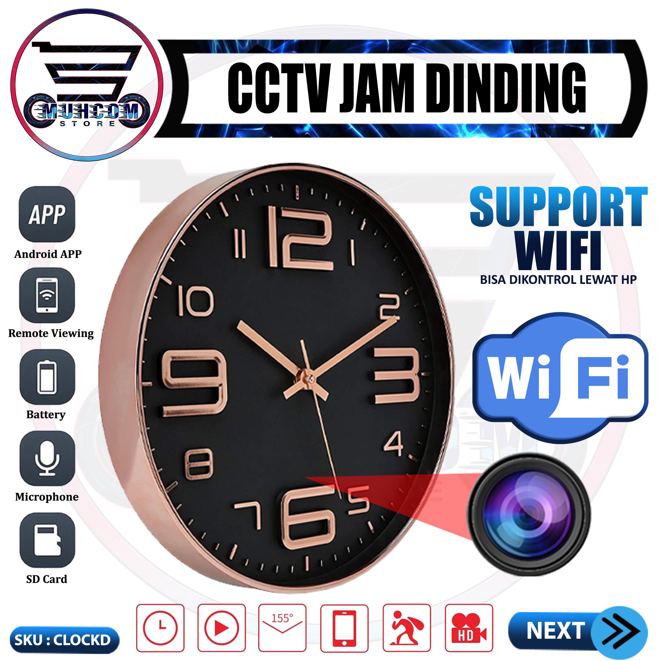 Smart CCTV IP Kamera Wifi Wall Clock Jam Dinding Wireless Hidden Spy ...