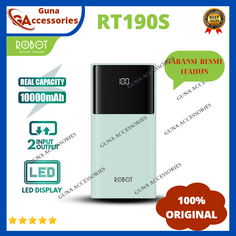 Robot RT190S Powerbank 10000mAh LED Dual Input Type C & Micro USB ...