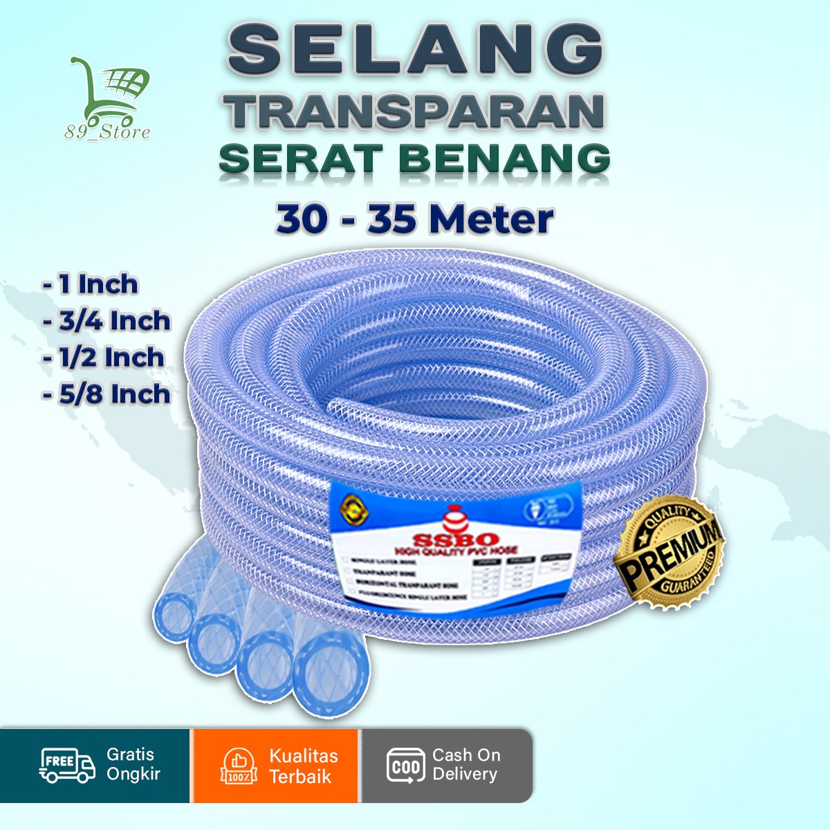 Selang Air 1 Rol 30 Meter Serat Benang Transparant / Selang Air Taman Kebun Murah / Selang Air 1 ...