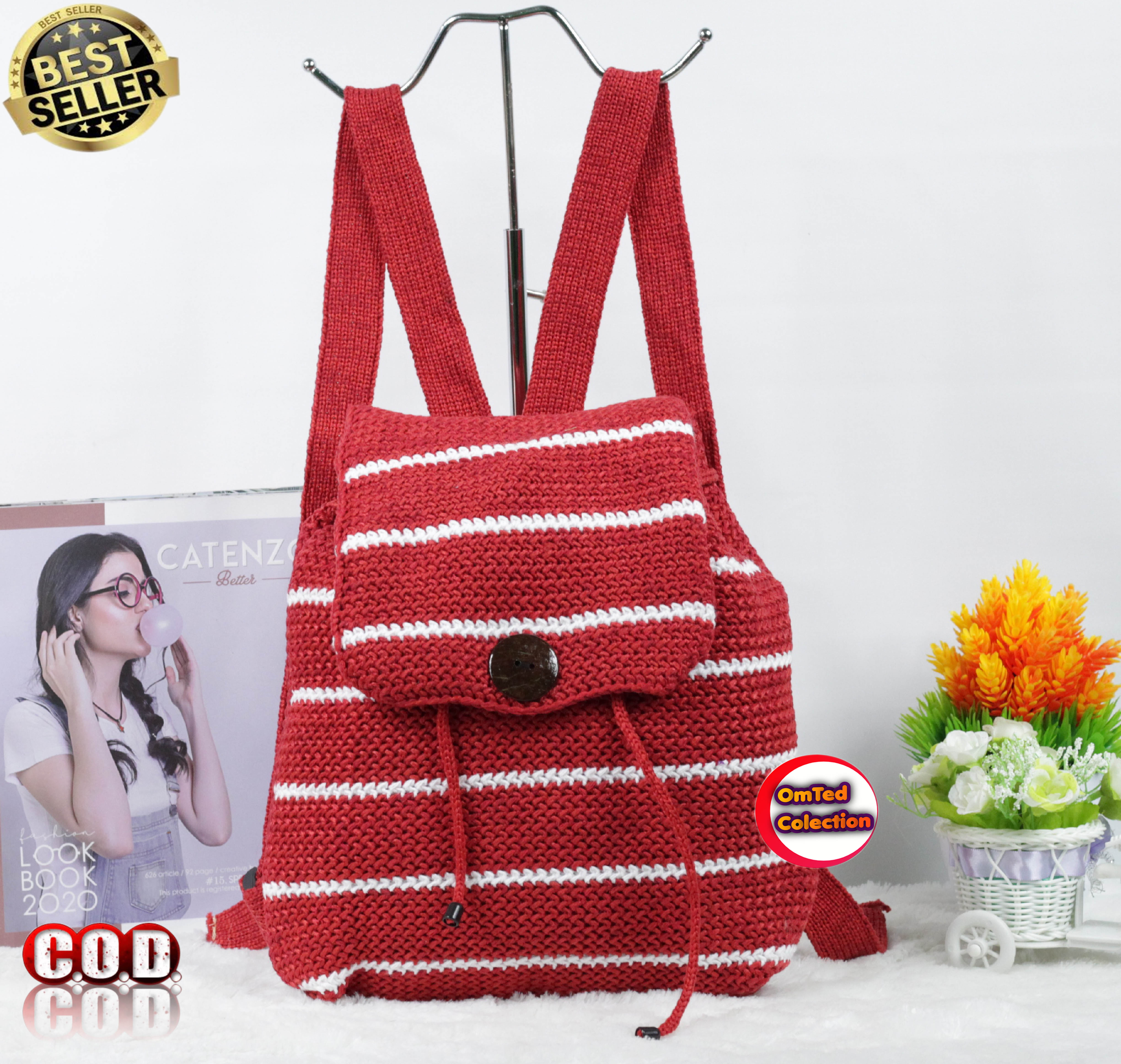 Tas Ransel Rajut Blaster wanita milenial ukuran 30x35cm bahan tebal ...