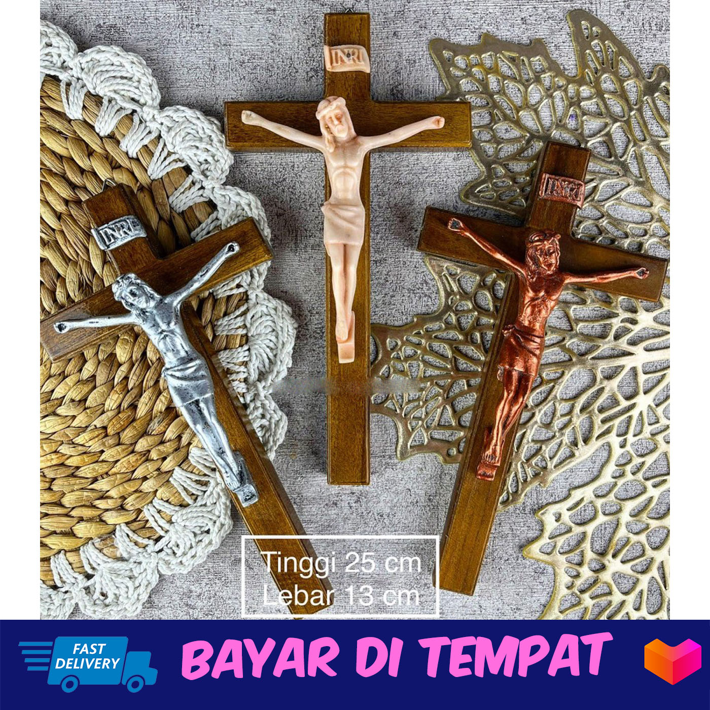 Patung Salib Dinding Yesus Kristus Kayu Jati Ukuran Besar Tinggi 25 cm ...