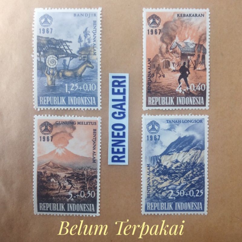 Set Pecahan Lengkap (4v) Perangko seri BENCANA ALAM tahun 1967 paket ...