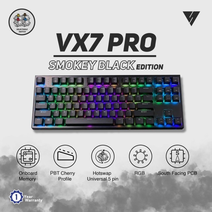 Vortex Series VX7 Pro Smokey RGB Hotswap - Mechanical Gaming Keyboard ...