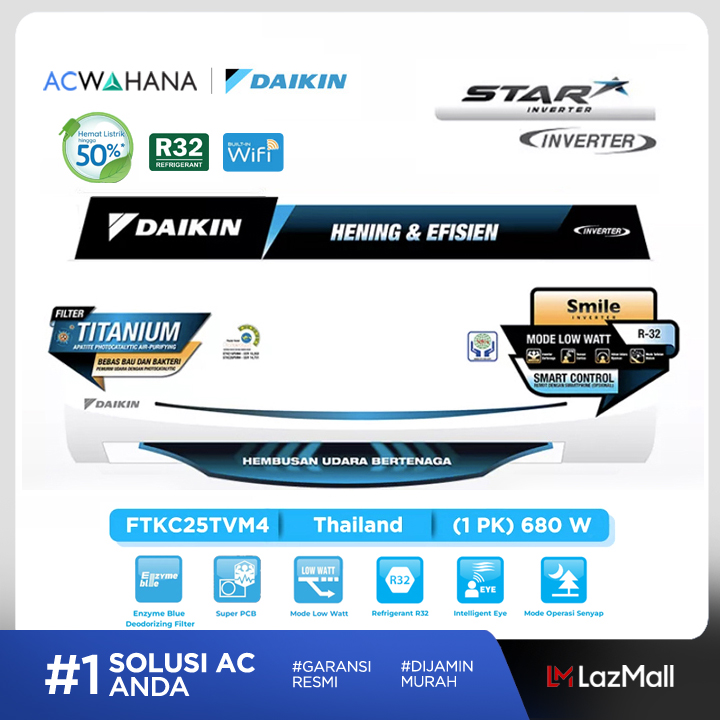 Daikin AC Split Dinding Inverter Star Thailand R32 1 PK - FTKC25TVM4 ...